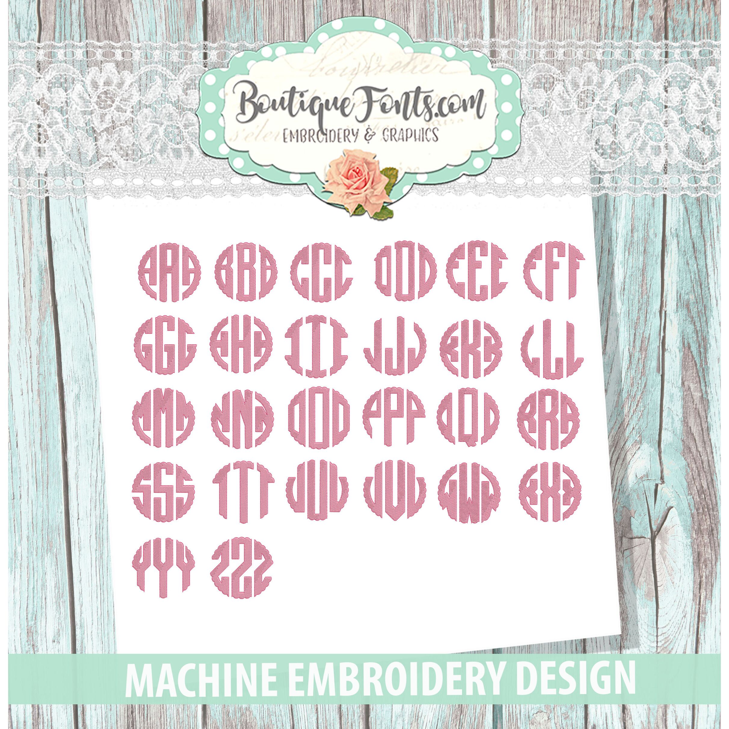 Fonts :: Embroidery Fonts :: Filled Scallop Monogram